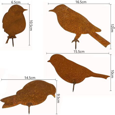 4PCS Rusty Birds with Screws Birds Garden Silhouette Decoration Rusty ...