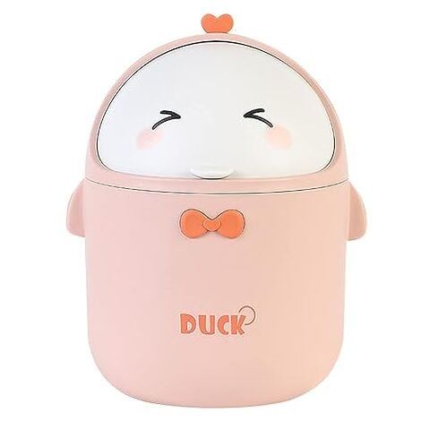 (Pink)Mini Desktop Trash Can with Lid, Portable Cute Cartoon Style ...