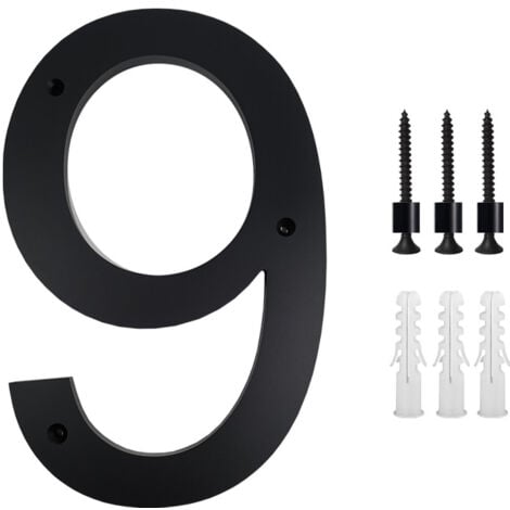 10 Inch House Number Plaque (9, Black) Modern Door Numbers Sign Plate ...