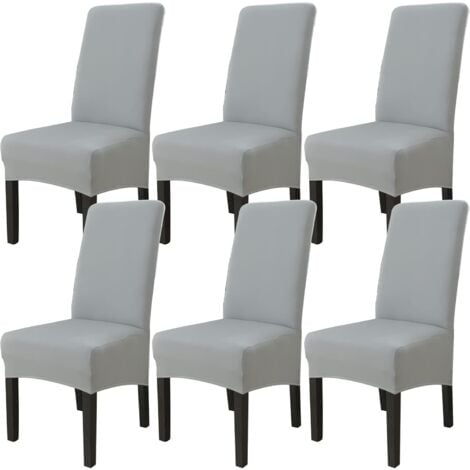 Set of 6 Dining Room Chair Covers (Light Grey), Stretch Chair Covers ...
