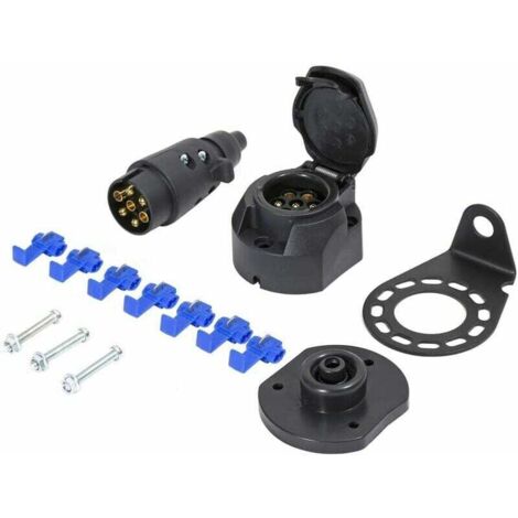 Trailer Plug and Socket Kit 7 Pin and Metal Mounting Bracket, 12V ...