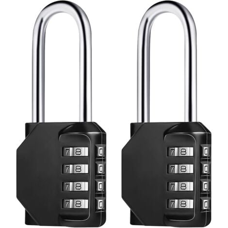2 Pcs (Black) 4 Digit Long Combination Padlock, Zinc Alloy Rustproof ...