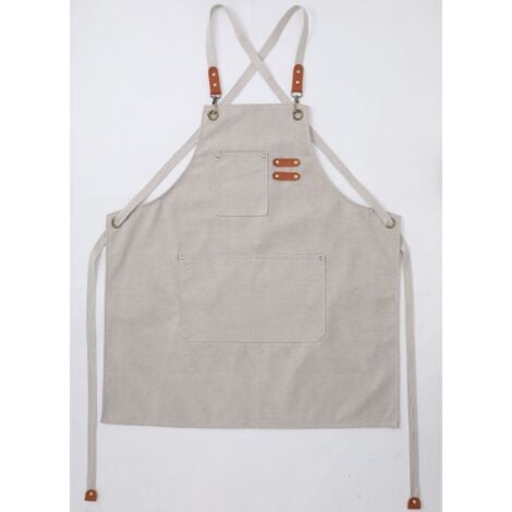(Beige)Men's Kitchen Apron Canvas Aprons with 3 Pockets Waterproof and ...