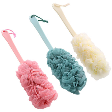 Pcs Bath Brush with Sponge and Long Handle Plastic Rubber Back Mesh Sponge Bath Accessories for Men Women Pink White Blue