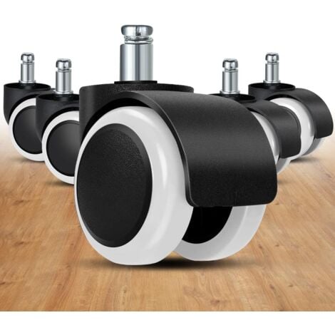 Office Chair Caster Wheels Replacement 5 Pack 2 Inch Universal Size White for Hardwood Floors and Carpet Rubber Office Chair Wheels