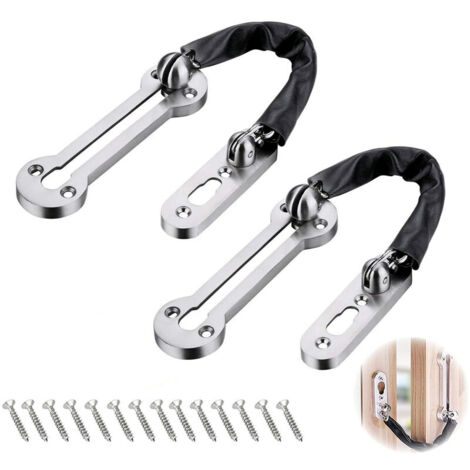 2 Pcs Silver PU Leather Security Door Chains Sliding Door Lock with ...