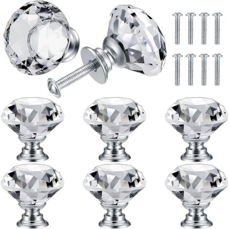 8 Pcs 30mm Crystal Door Knob, Diamond Handles, Diamond Furniture Handle ...
