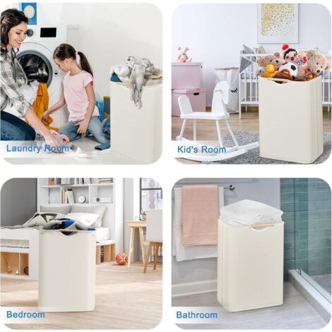 Foldable Laundry Basket 60L Laundry Hamper with Wooden Handle Laundry Bin for Bedroom Bathroom Kids Room