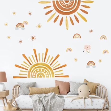 Kids Wall Stickers Rainbow Sun Wall Decals Boho Star Mural Stickers for ...
