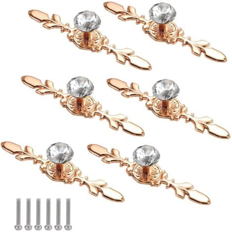 Diamond Door Knob 6 Pieces Gold Crystal Door Knobs Furniture Knob ...