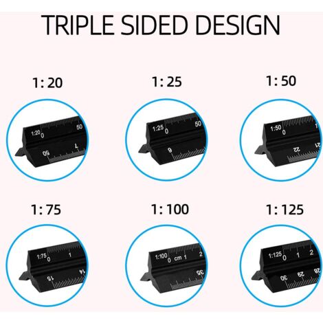 Aluminum Triangular Architect Ruler, Metric 1:20, 1:25, 1:50, 1:75, 1: ...