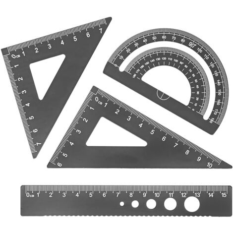 (Black) Square Protractor School Square Ruler with Storage Box Aluminum ...