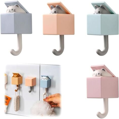 4 Pieces Animal Wall Hooks Cute Adhesive Hook Creative Coat Hook Cat ...
