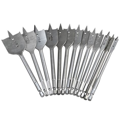 13pcs Flat Drill Bit Set - Woodworking Spade Drill Bits with Storage Box