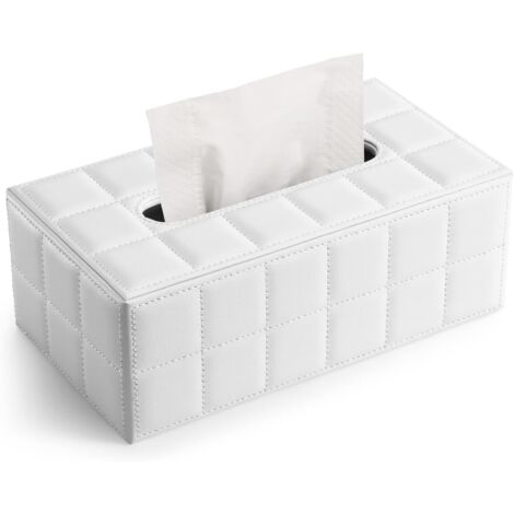 (White) Rectangular Leather Tissue Box