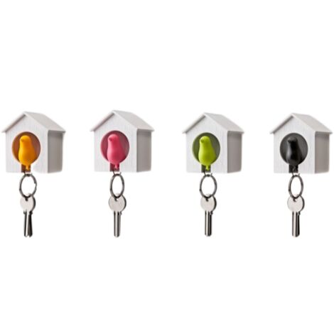 Mini White Birdhouse and Green Bird Keychain, Bird is a Safety Whistle ...