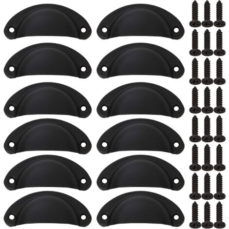 (24PCS) Shell Cabinet Knobs, Black Cabinet Handle with Screws, Vintage ...