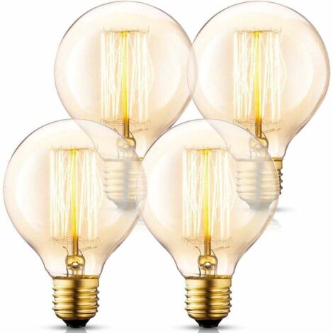 (4 Pack Incandescent Bulbs) Globe G95 Vintage Edison Bulb Set, 40W E27 Amber Glass Wootly Retro ...