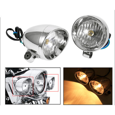 2PCS Motorcycle Retro Bullet Led Headlight Auxiliary Light Fog Lamp ...