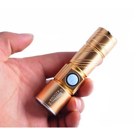 Mini Aluminum Alloy USB Torch (Gold), Strong Light LED Torch, Rechargeable