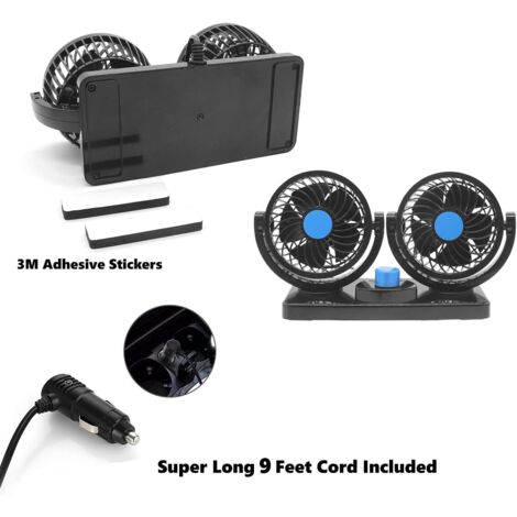 12v Dual Head Fan, Dual Head Electric Cooling Fan, 360° Rotation 2 ...