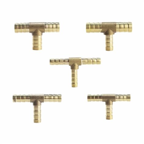 (6mm)5Pcs Brass 3 Way Fuel Hose Tee Connector Fitting for Air Gas Pipe