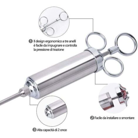 60ml Stainless Steel Marinade Syringe with 3 Roasting Needles, Food ...