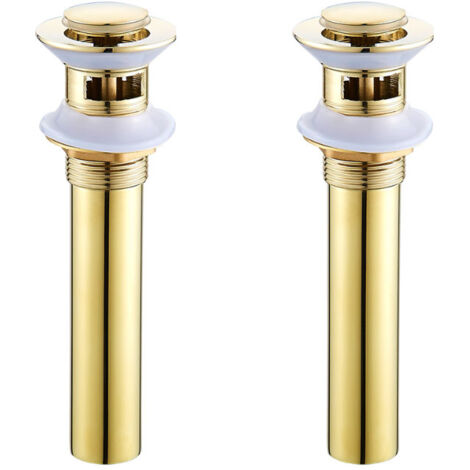 2pcs Brass Sink Drain Gold Sink Drain with Overflow Pop Up Sink Drain(B)