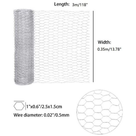 0.35 x 4m Hexagonal Galvanized Metal Chicken Wire (Lightweight Mesh ...