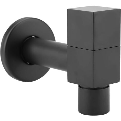 Black Brass Square Basin Faucet Wall Mounted Washing Machine Taps Cold ...