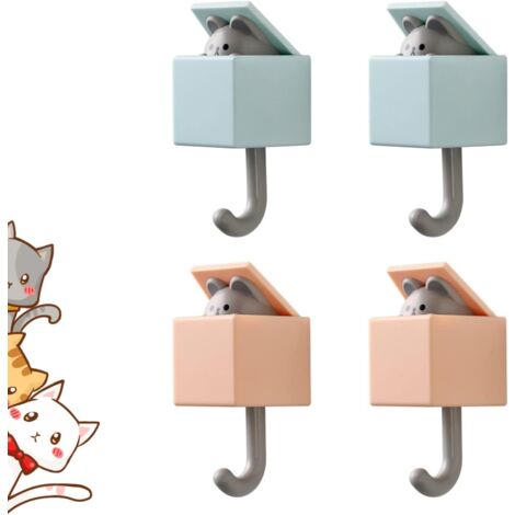 Creative adhesive coat hook, cute cat key hook, pop up cat wall hook ...