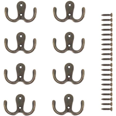 (Bronze)8 Pieces Double Screw Hooks Metal Hooks and Pegs Storage for ...