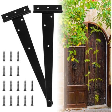 2 Pcs Heavy Duty Door Hinges, 12 Inch T-Hinges, Black T-Hinges with ...