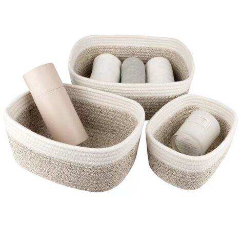 Set of 3 Woven Cotton Rope Storage Baskets, Bathroom Organizer Baskets ...