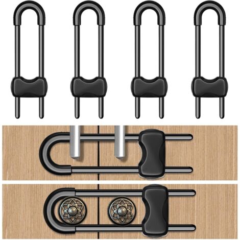 Baby Cabinet Locks(Black), 4 Pack Child Proof U-Shaped Cabinet Locks ...