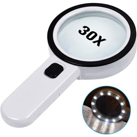 Reading Magnifier, 30X Magnifying Glass with 12 LED Lights ...