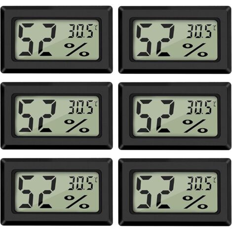 6-pack of rectangular electronic digital display hygrometers, portable temperature and humidity ...