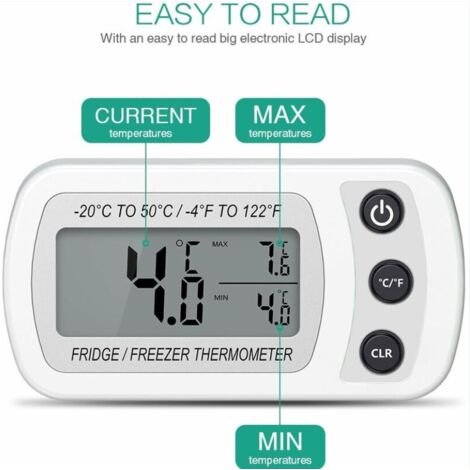 White Refrigerator Thermometer LCD Display Digital Waterproof Freezer ...