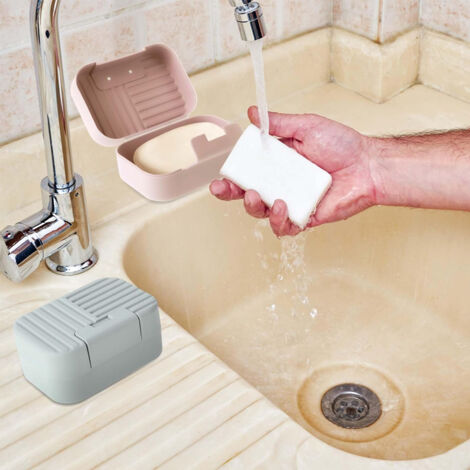Set of 2 portable plastic soap boxes with lids for bathroom, shower ...