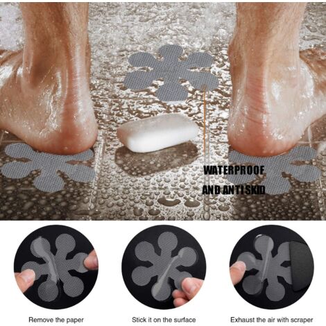 Set of 24 Grey Anti-Slip Bathtub Stickers with Premium Scraper