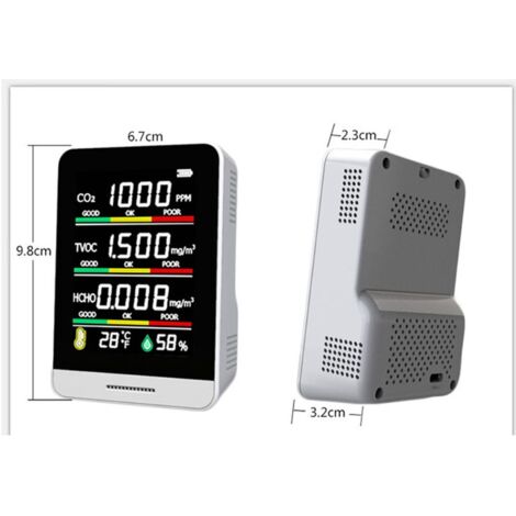 Luftqualitätsmonitor, 5-in-1-Kohlendioxid-CO2-HCHO-TVOC-Detektor ...