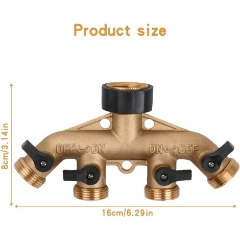 CSPARKV 4-Wege-Verteiler, 4-Wege-Messing-Wasserhahn-Gartenverteiler ...
