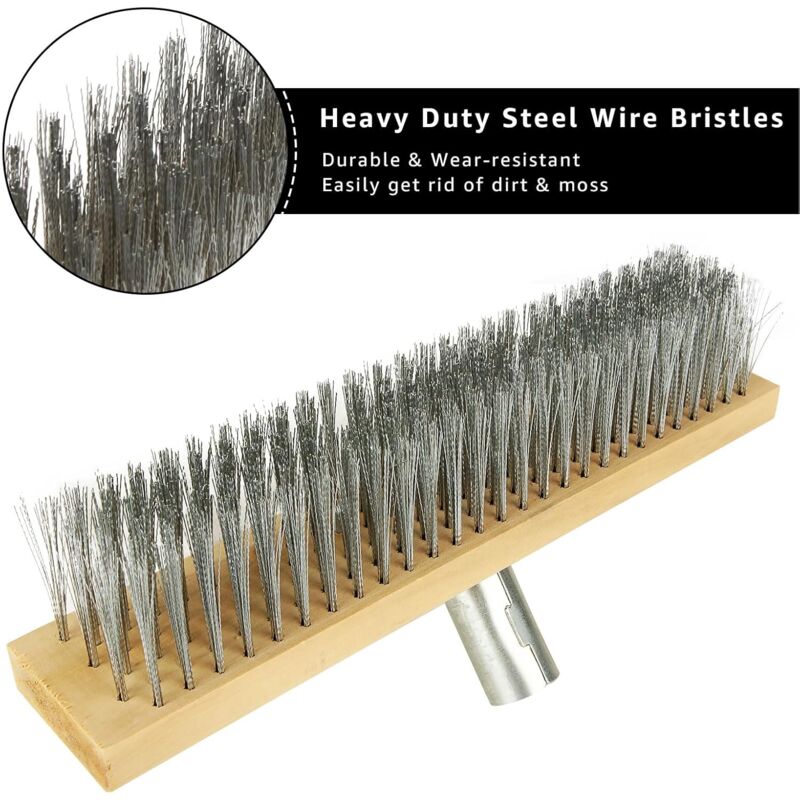 Pack 30cm Wire Broom Head Stiff Steel Scrub Brush Head Heavy Duty Sweeping Brush for Patio Paving Deck Driveways Algae Weeds Moss