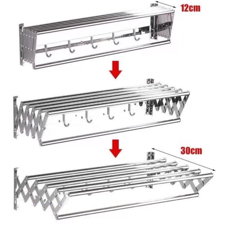 50cm Stainless Steel Wall Mounted Extendable Towel Rack 5 Hanging Rails ...