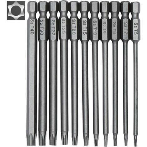 Set of 11 Length 100 mm long Torx bits for screwdrivers and electric ...