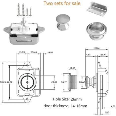 Set of 2 Push Buttons Camper Van 14 to 16 Lock Latch Button Push Latch ...