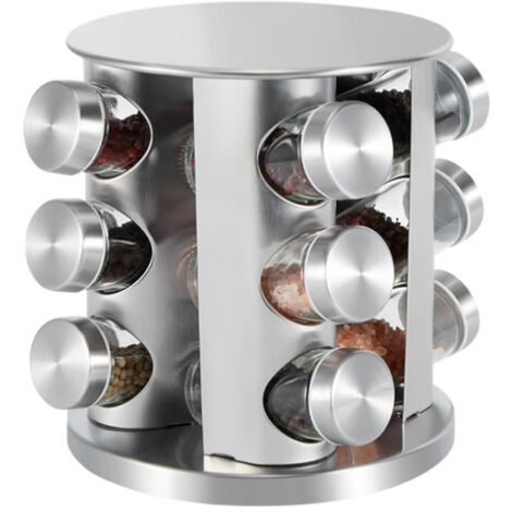 Stainless Steel Rotating Spice Rack for 12 Empty Spice Jars with Labels ...