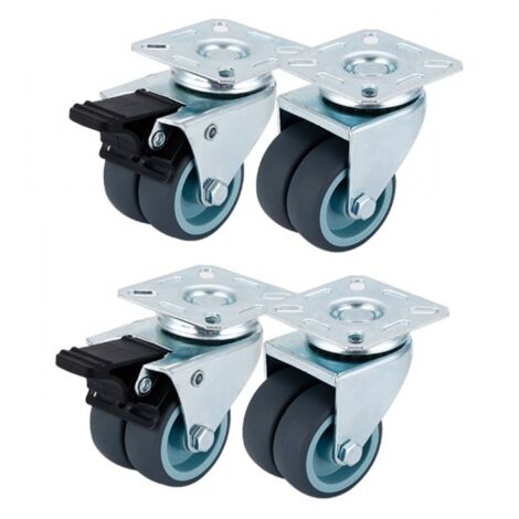 Set of 4 Furniture Casters 50mm - Swivel Casters with Brake - 2 Casters ...
