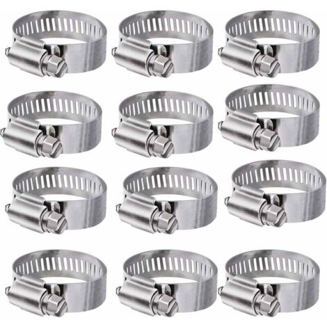 12Pcs (16-25mm) Hose Clamp 304 Stainless Steel Adjustable Hose Clamps ...