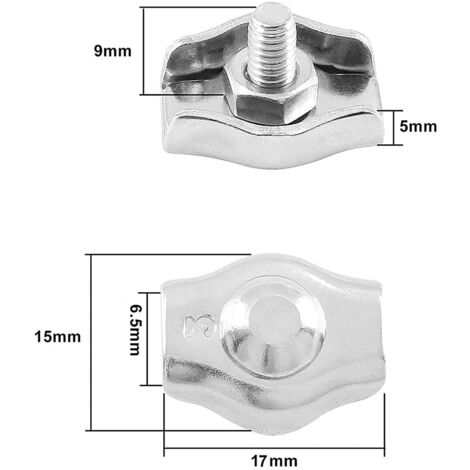 20 Pieces Wire Rope Clamp Steel Cable Clamp M3 Wire Rope Clips for ...